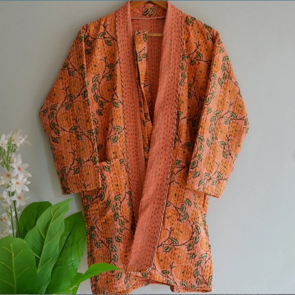 Jackets & Coats | Orange Floral Cotton Kimono Jacket | Poshmark